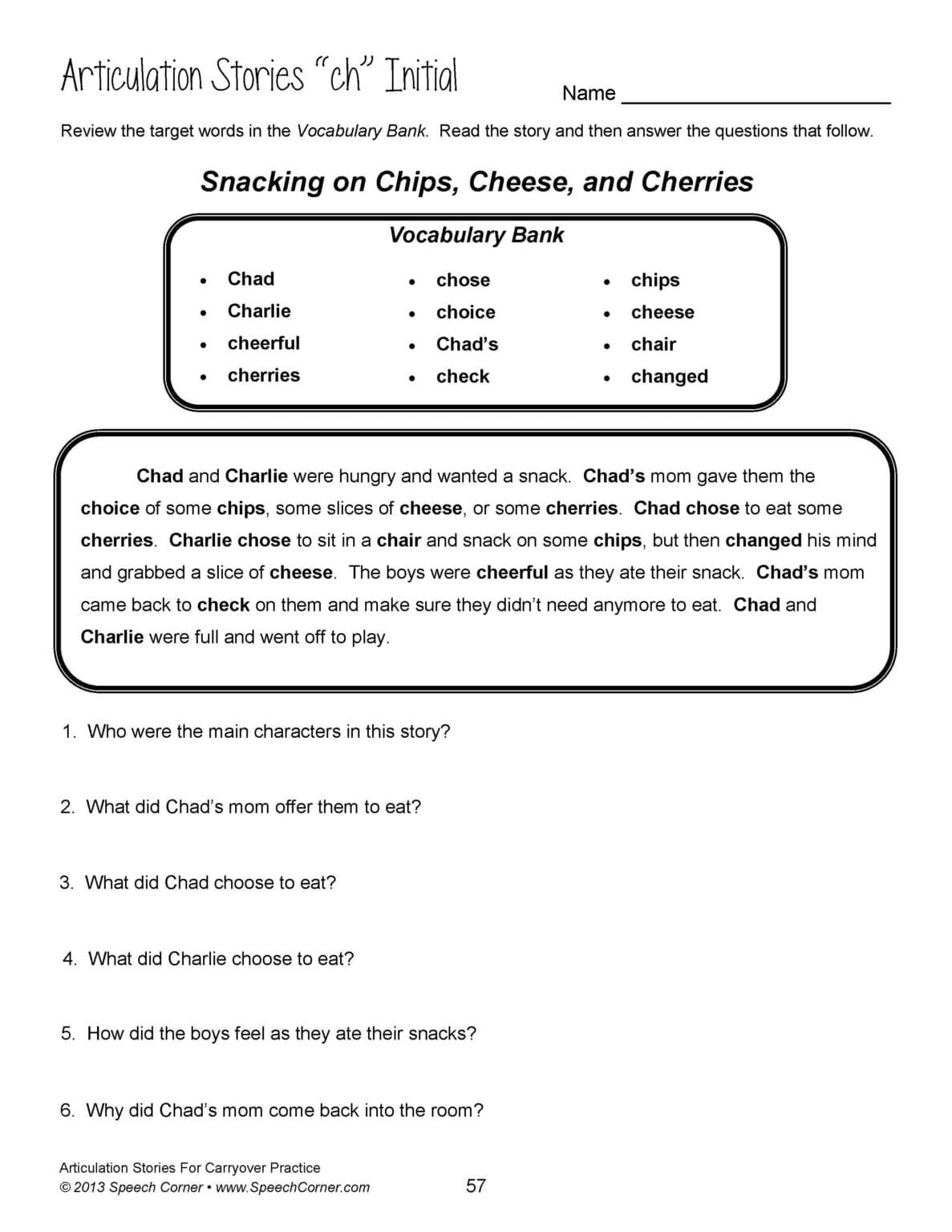 Articulation Stories For Carryover Practice - Speech Corner