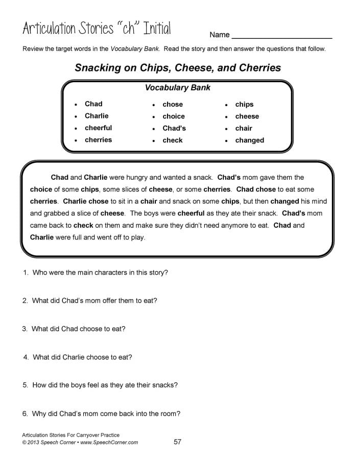 Articulation Stories For Carryover Practice - Speech Corner