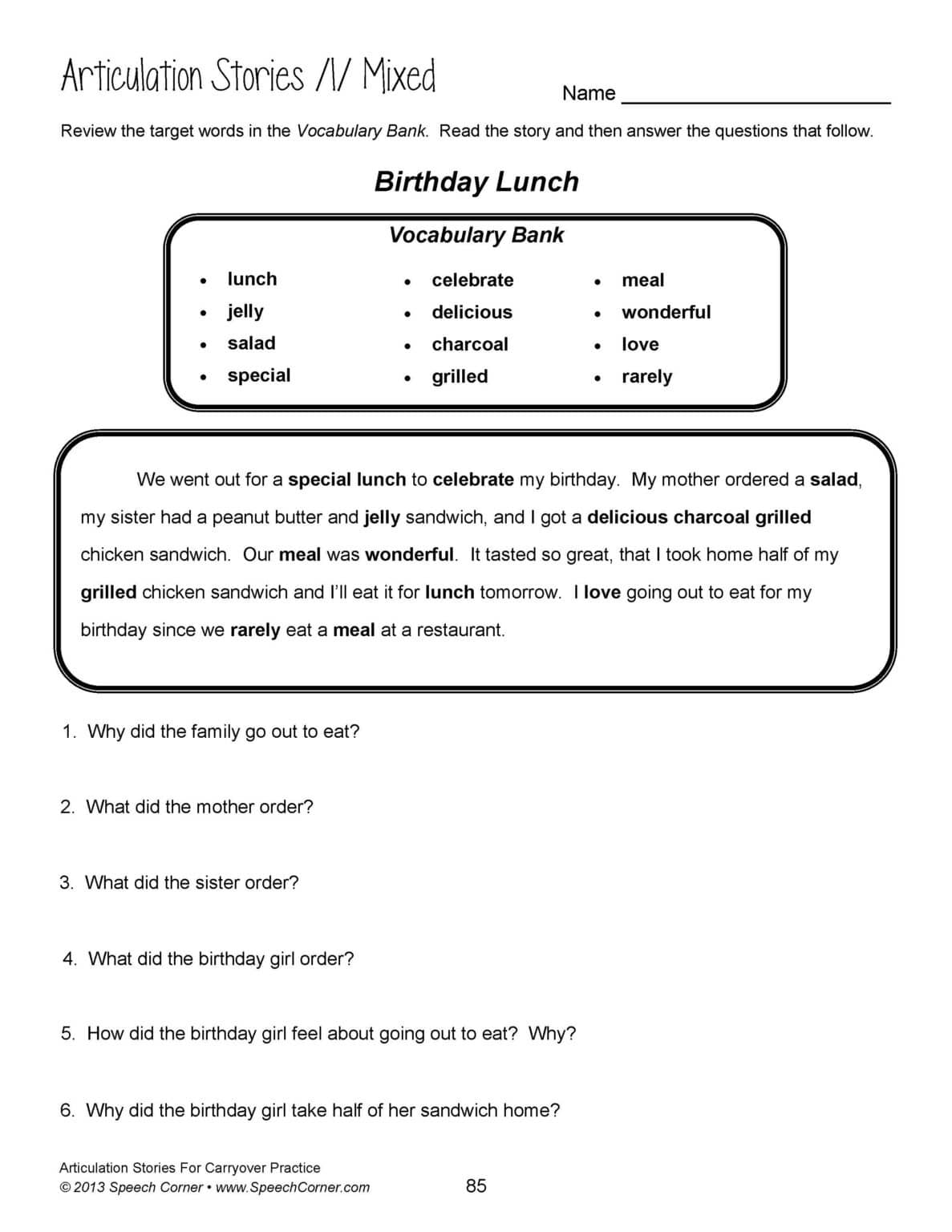 Articulation Stories For Carryover Practice - Speech Corner