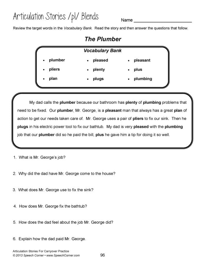 Articulation Stories For Carryover Practice - Speech Corner