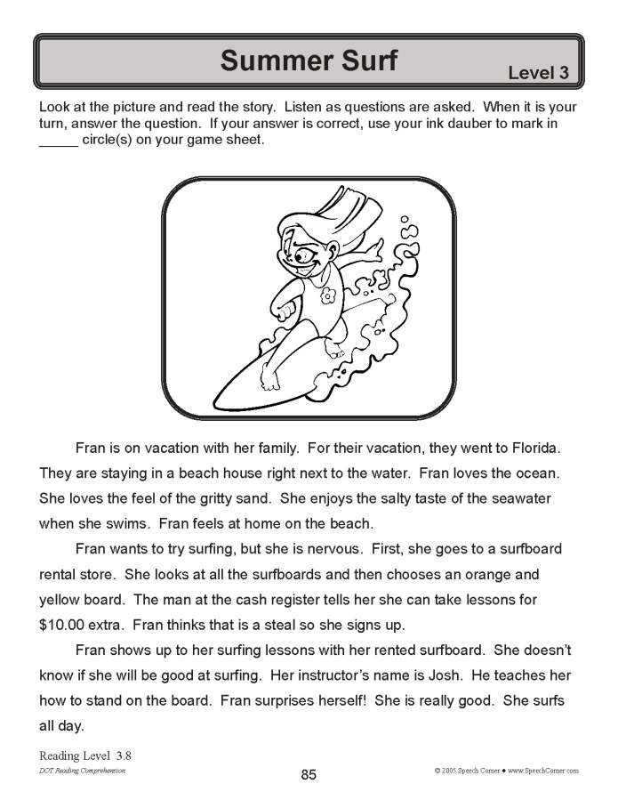 Dot Reading Comprehension - Speech Corner