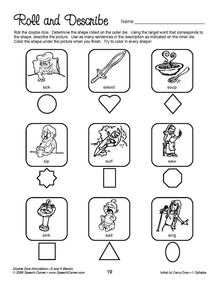 Double Dice Articulation /s/ and /s/ Blends - Speech Corner