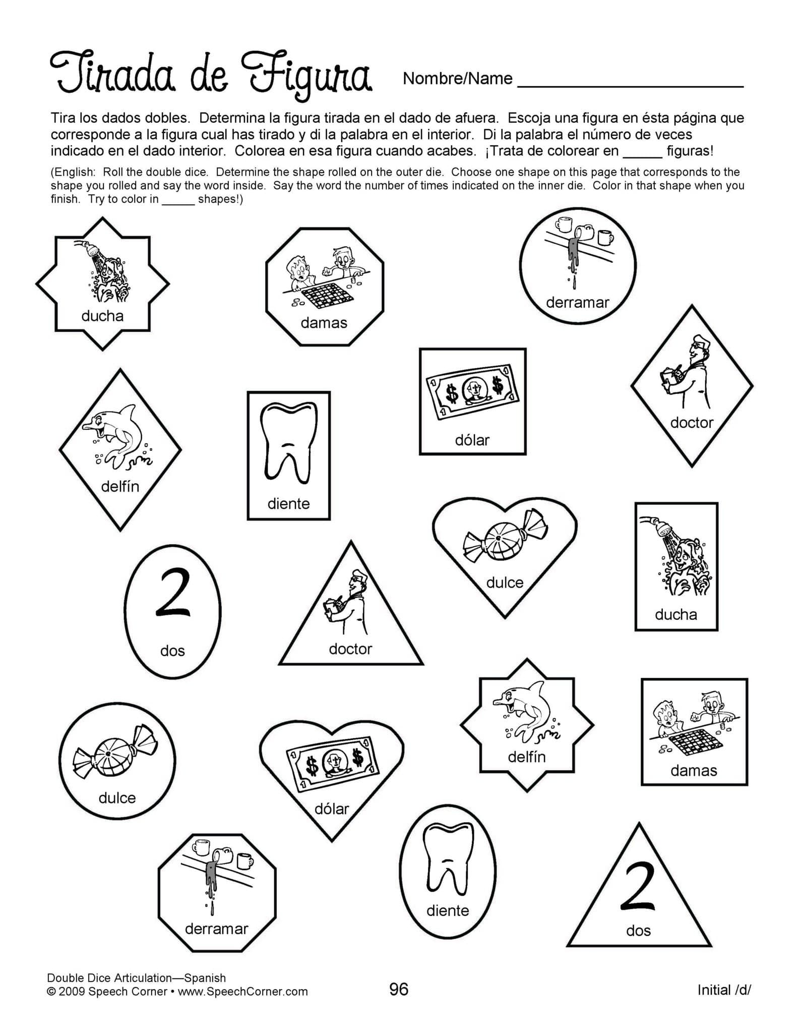 Double Dice Articulation - Spanish - Speech Corner