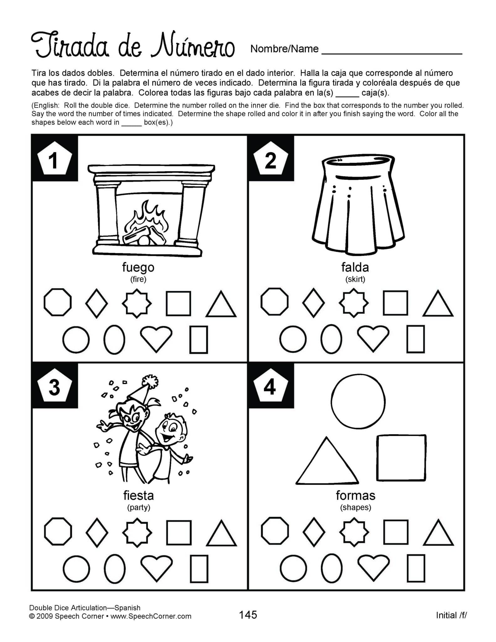 Double Dice Articulation - Spanish - Speech Corner