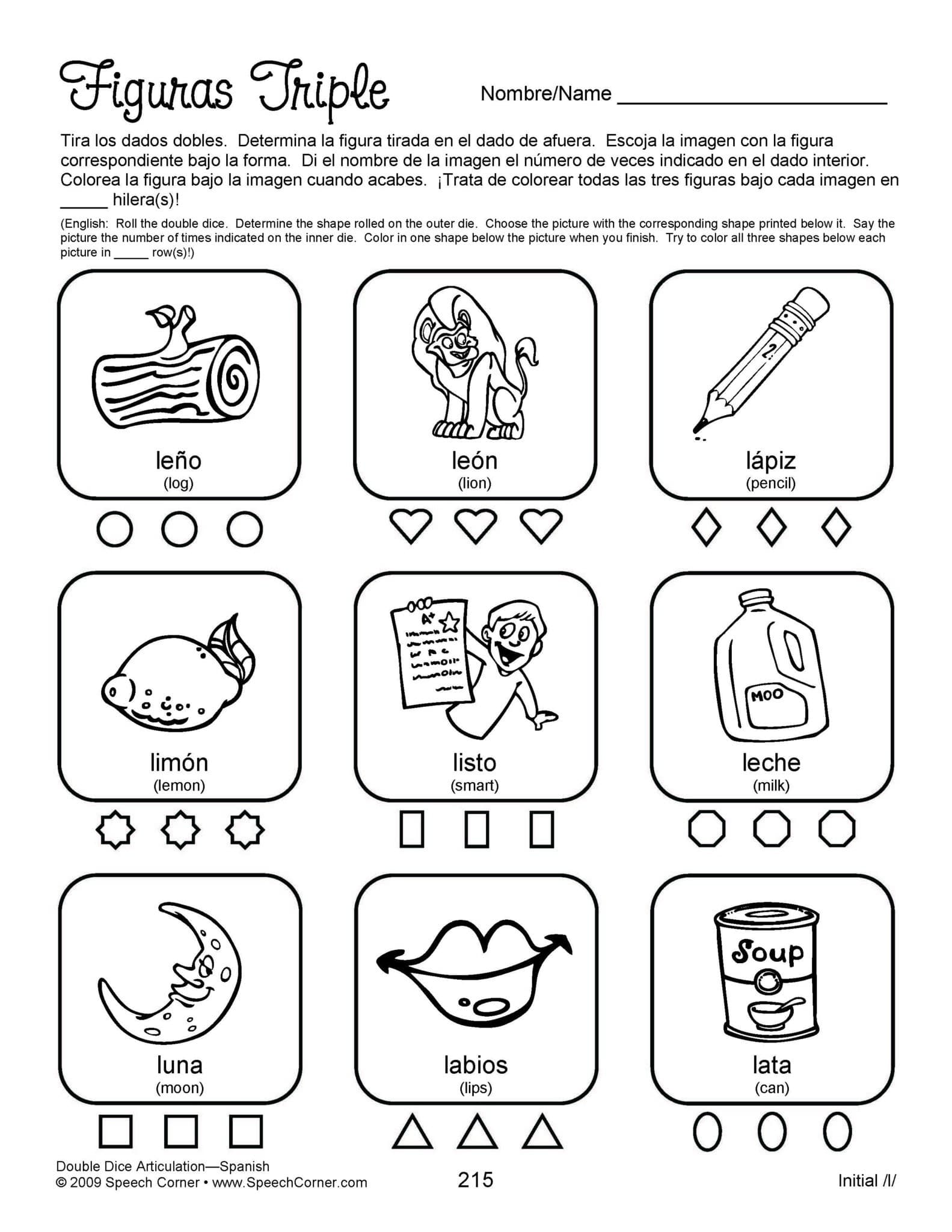Double Dice Articulation - Spanish - Speech Corner