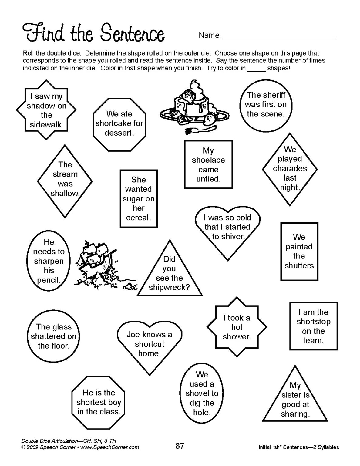 Double Dice Articulation CH, SH, & TH - Speech Corner
