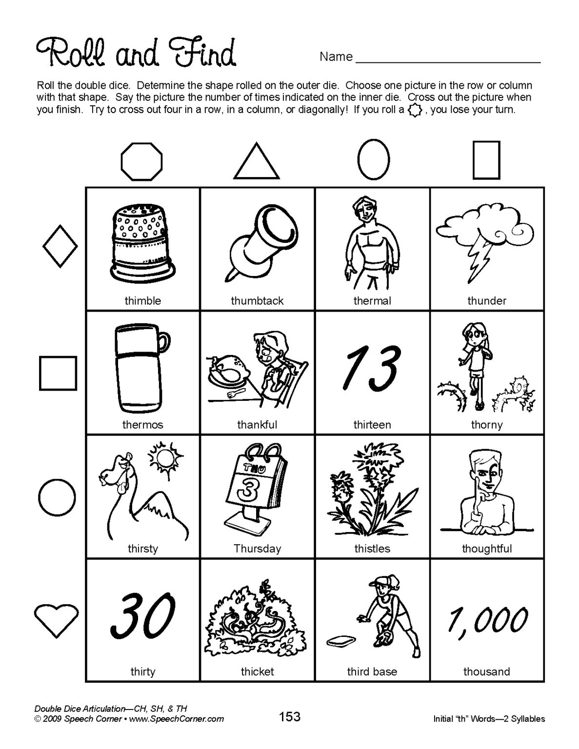 Double Dice Articulation CH, SH, & TH - Speech Corner