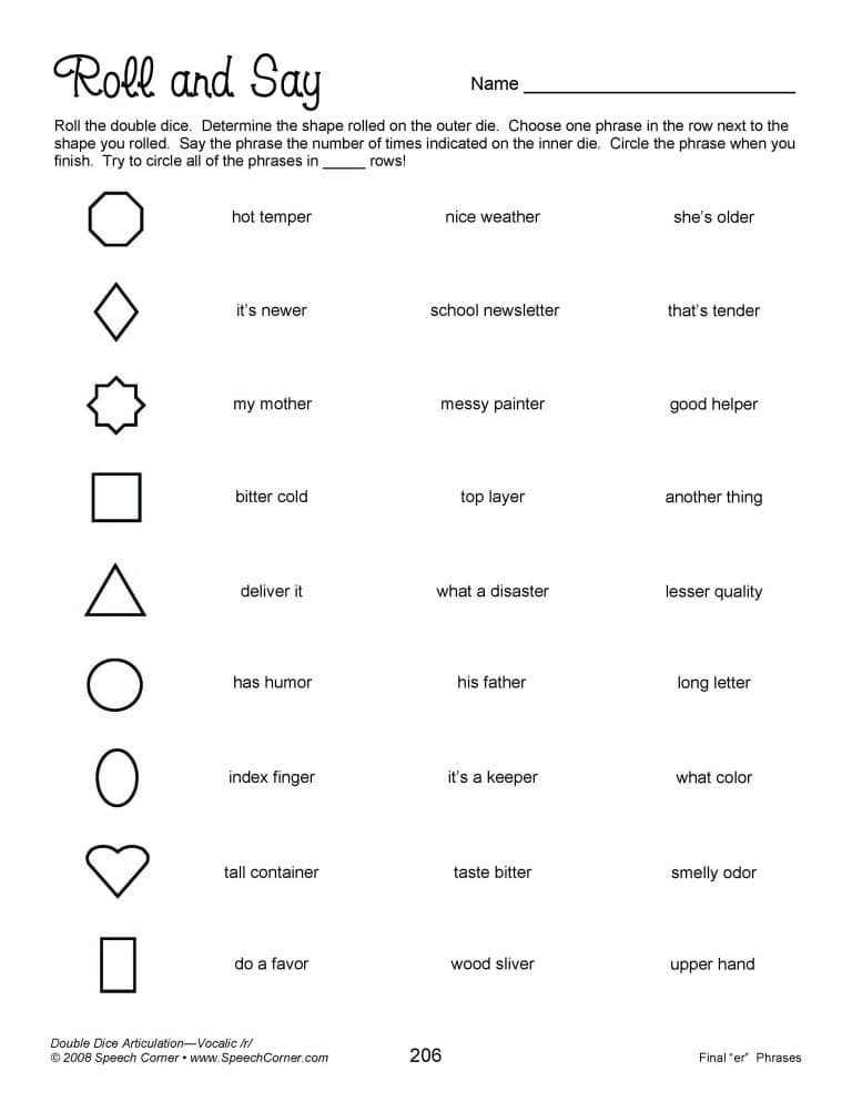Double Dice Articulation Vocalic /r/ - Speech Corner