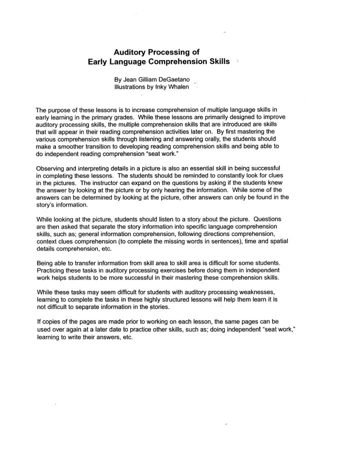 Auditory Processing of Early Language Comprehension Skills - Speech Corner