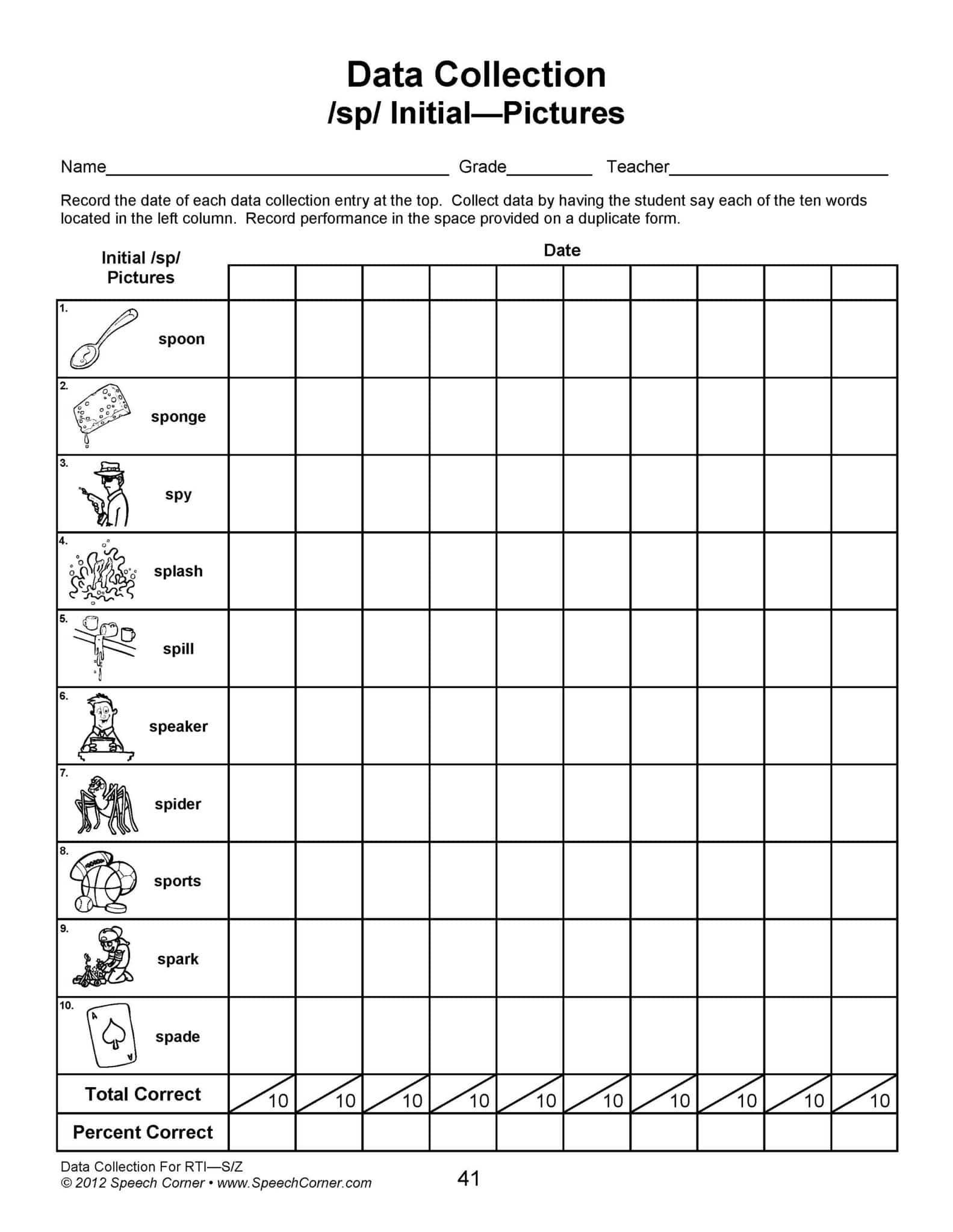 Data Collection For Articulation - S/Z Workbook - Speech Corner