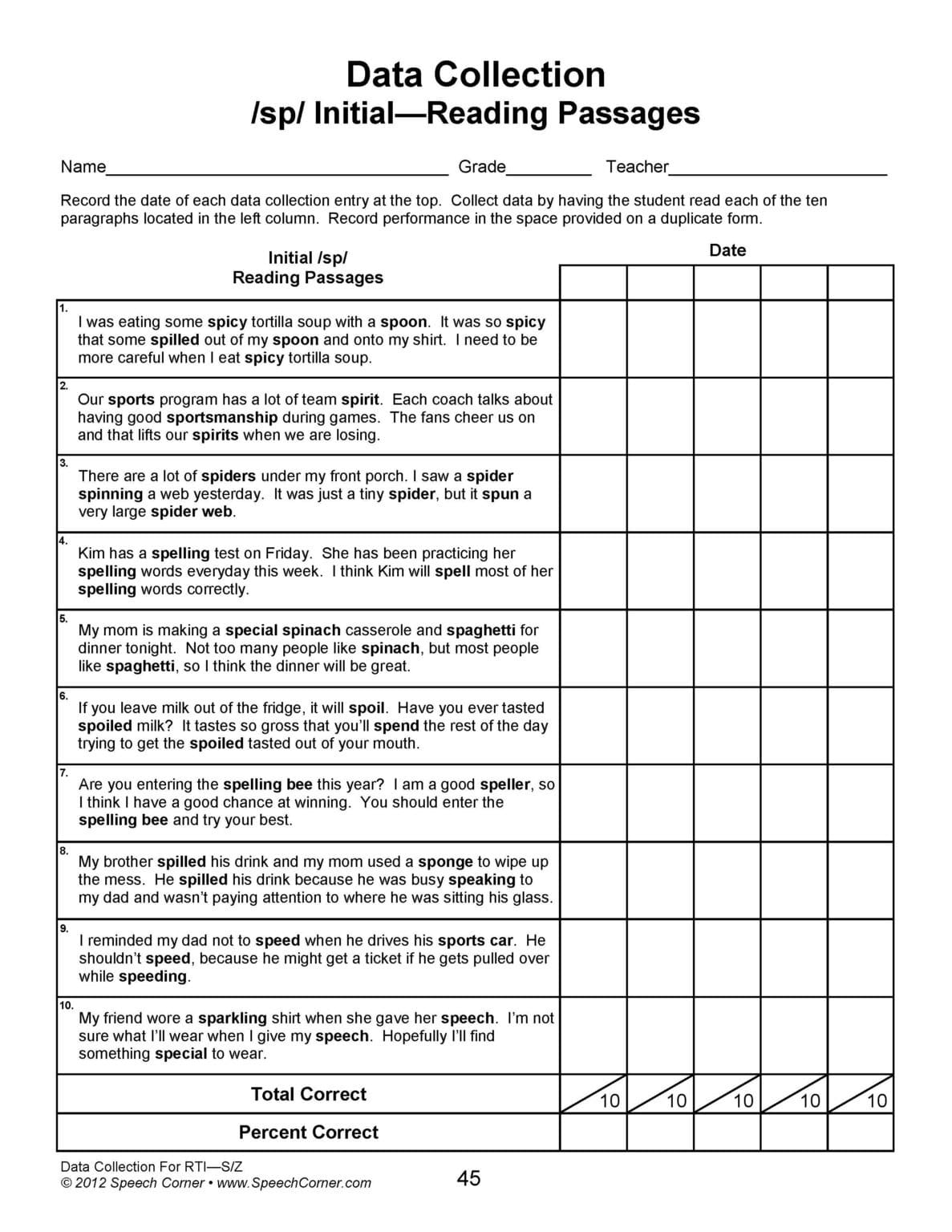 Data Collection For Articulation - S/Z Workbook - Speech Corner