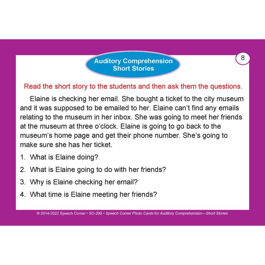 Auditory Comprehension - Short Stories - Speech Corner Photo Cards ...