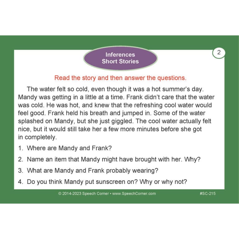 Inferences for Short Stories - Speech Corner Photo Cards - Speech Corner