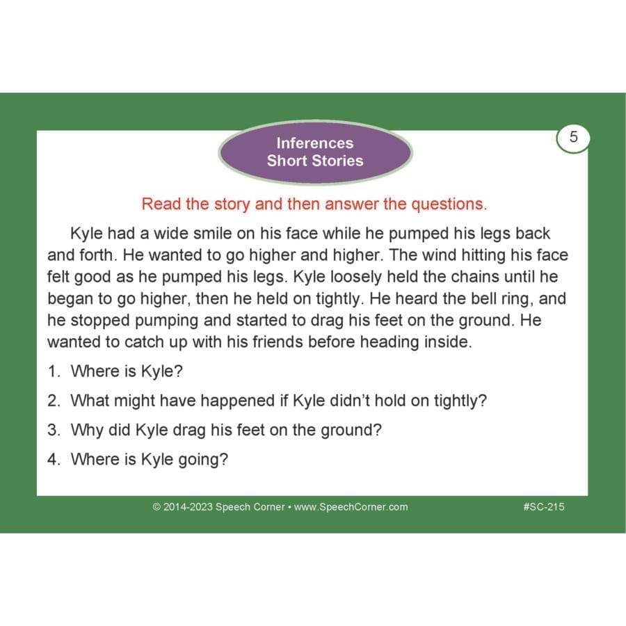 Inferences for Short Stories - Speech Corner Photo Cards - Speech Corner