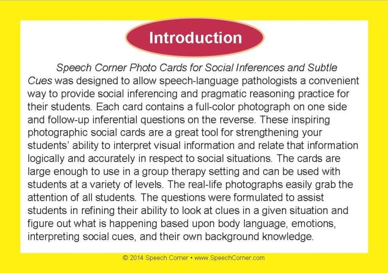 Social Inferences & Subtle Cues - Speech Corner Photo Cards - Speech Corner