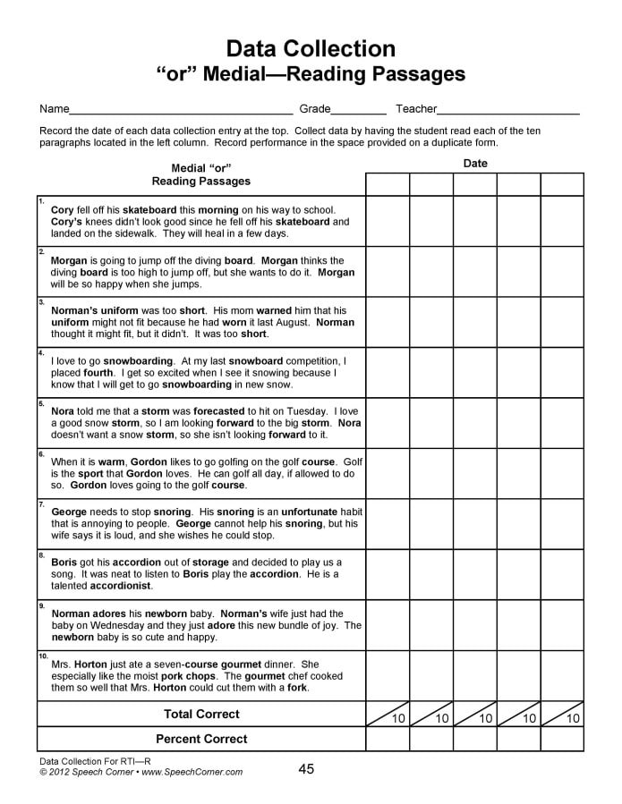 Data Collection For Articulation - R Workbook - Speech Corner
