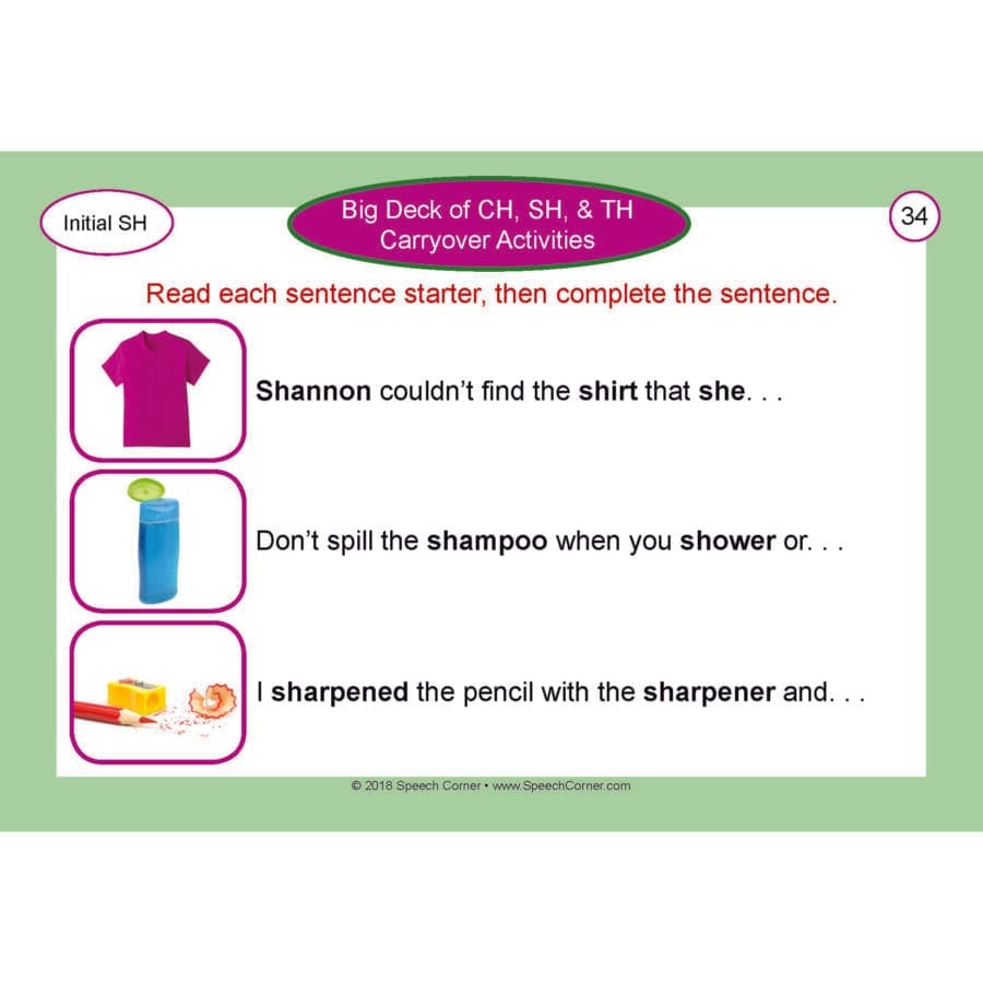 Big Deck Of CH, SH, & TH Carryover Activities - Speech Corner Photo ...