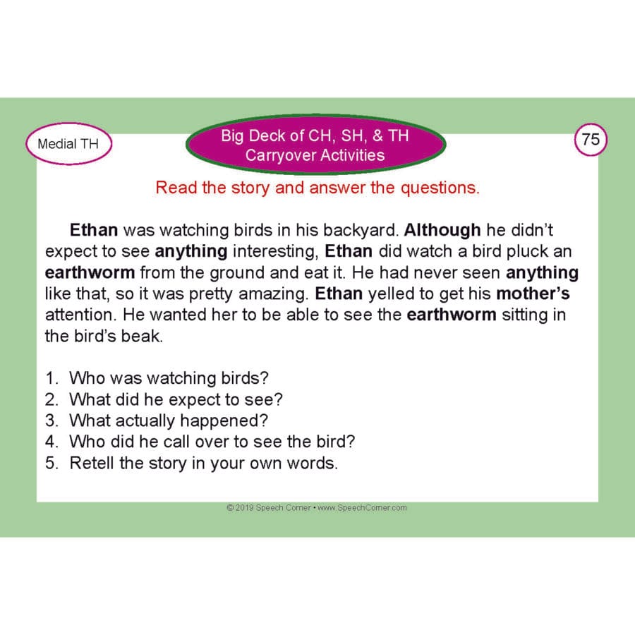 Big Deck Of CH, SH, & TH Carryover Activities - Speech Corner Photo ...