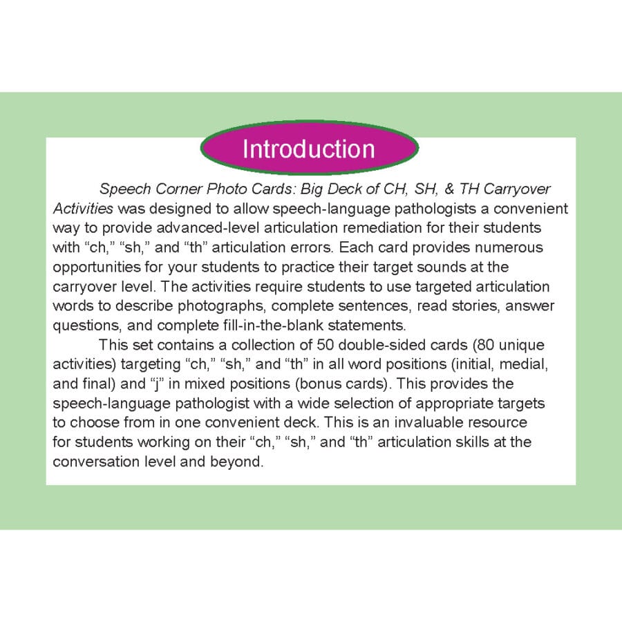 Big Deck Of CH, SH, & TH Carryover Activities - Speech Corner Photo ...