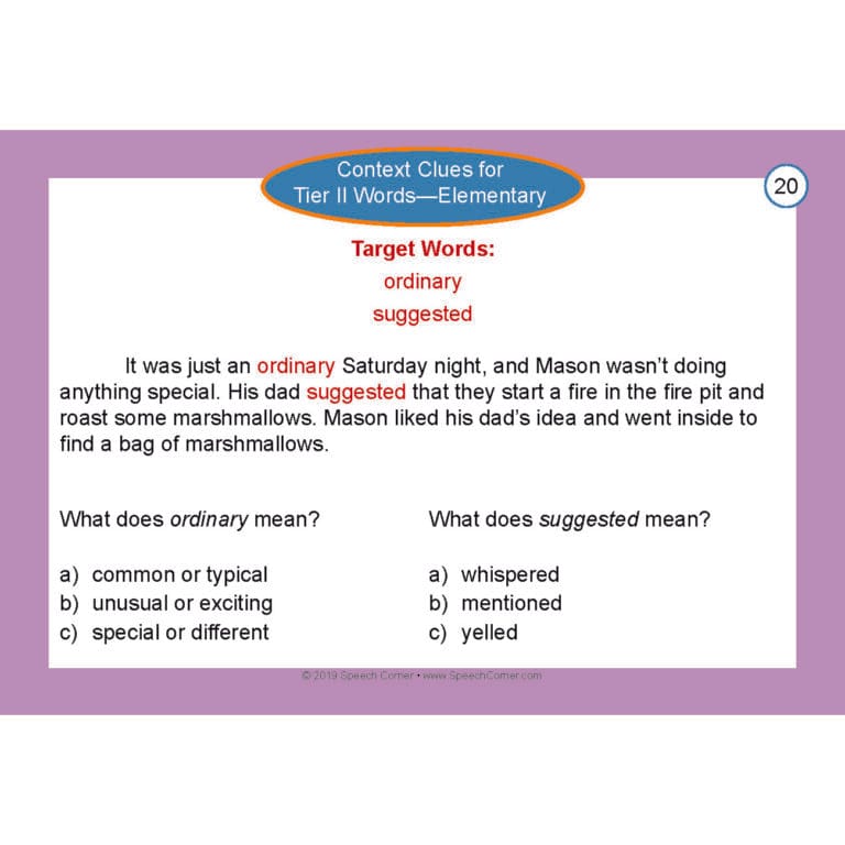 Context Clues for Tier II Words-Elementary - Speech Corner Photo Cards ...