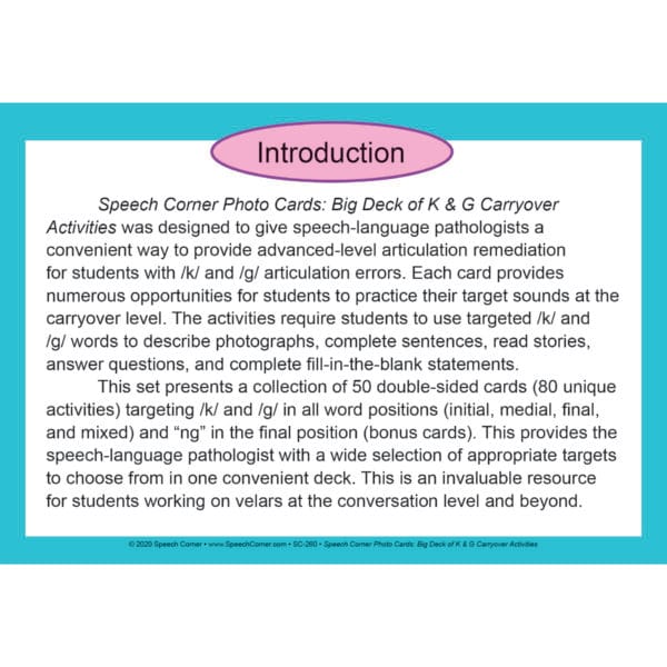 Big Deck of K & G Carryover Activities - Speech Corner Photo Cards ...