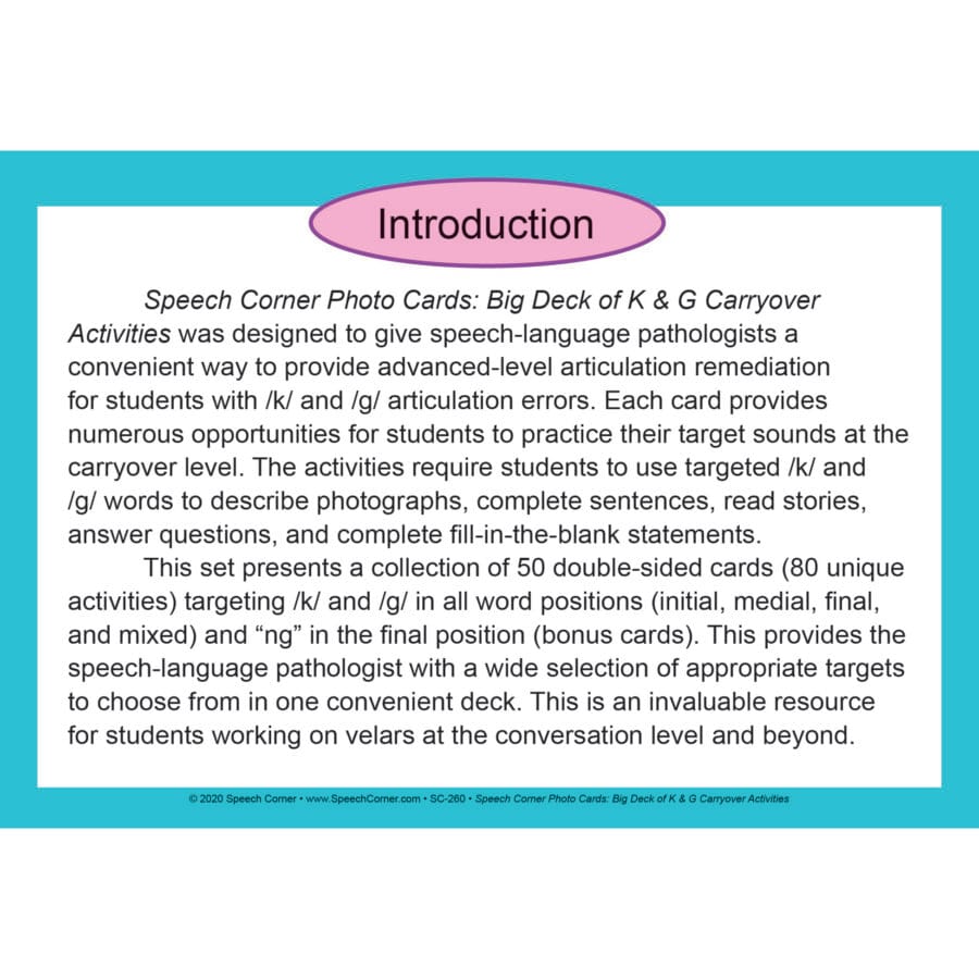 Big Deck of K & G Carryover Activities - Speech Corner Photo Cards ...