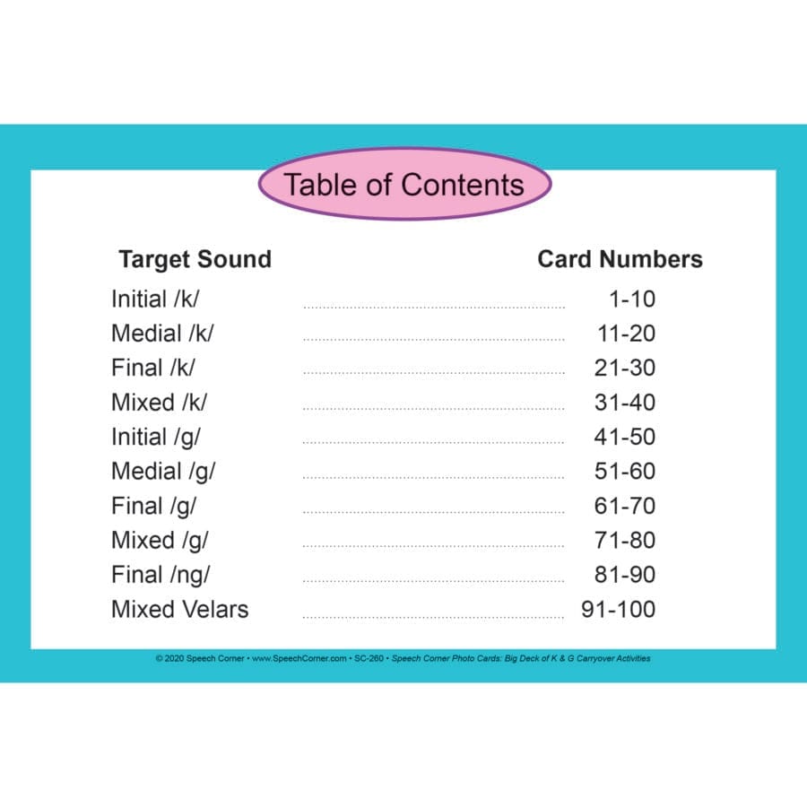 Big Deck of K & G Carryover Activities - Speech Corner Photo Cards ...