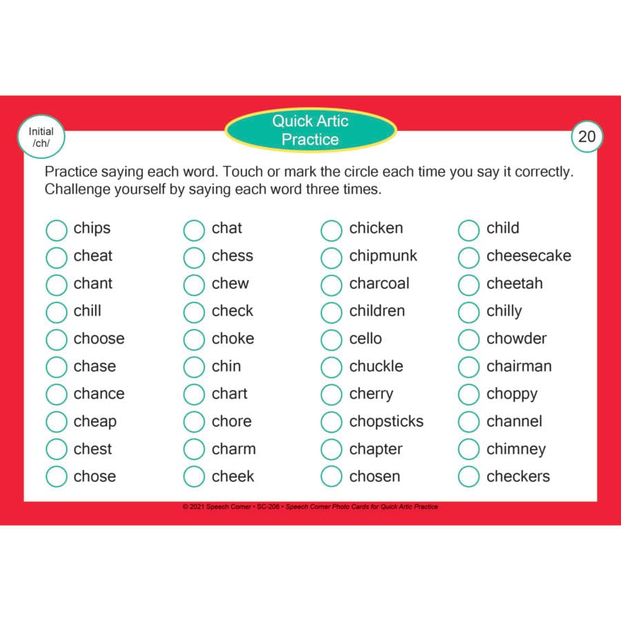 Quick Artic Practice - Speech Corner Photo Cards - Speech Corner