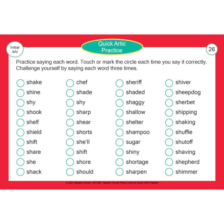 Quick Artic Practice - Speech Corner Photo Cards - Speech Corner