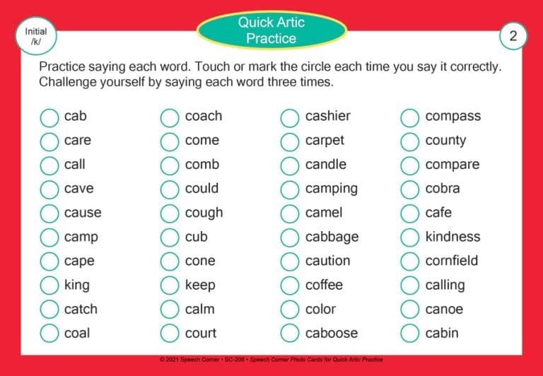 Quick Artic Practice - Speech Corner Photo Cards - Speech Corner