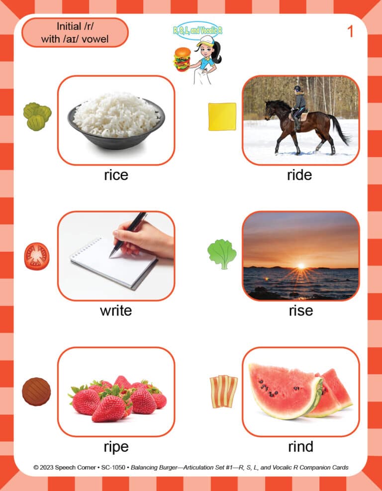 Balancing Burger Articulation Companion Cards Set #1: R, S, L, and ...