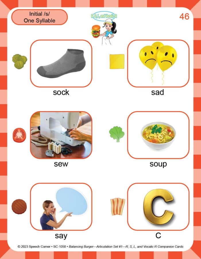 Balancing Burger Articulation Companion Cards Set #1: R, S, L, and ...