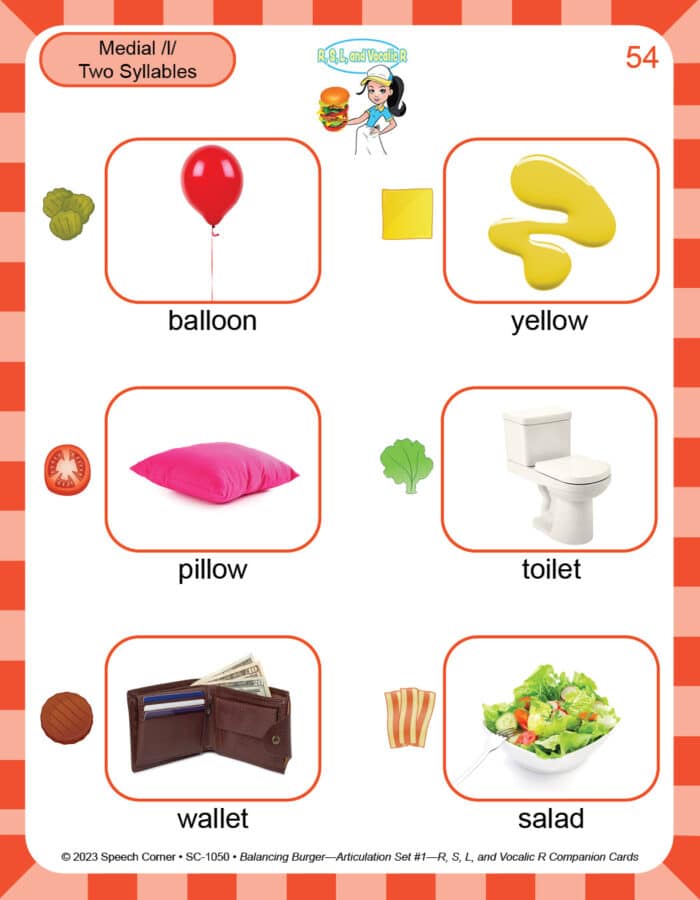 Balancing Burger Articulation Companion Cards Set #1: R, S, L, and ...