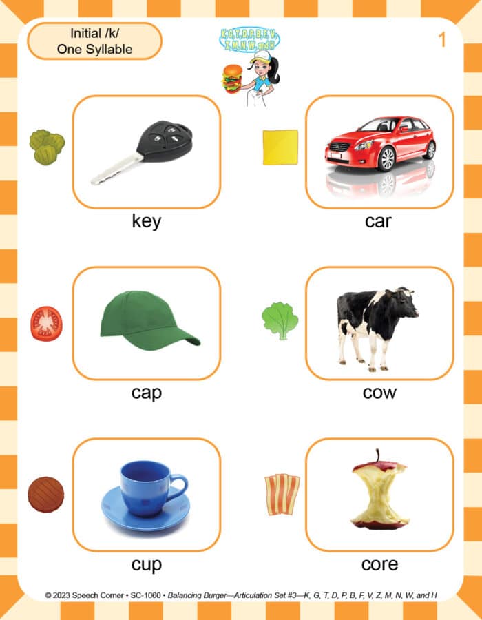 Balancing Burger Articulation Companion Cards Set #3: K,G,T,D,P,B,F,V,Z ...