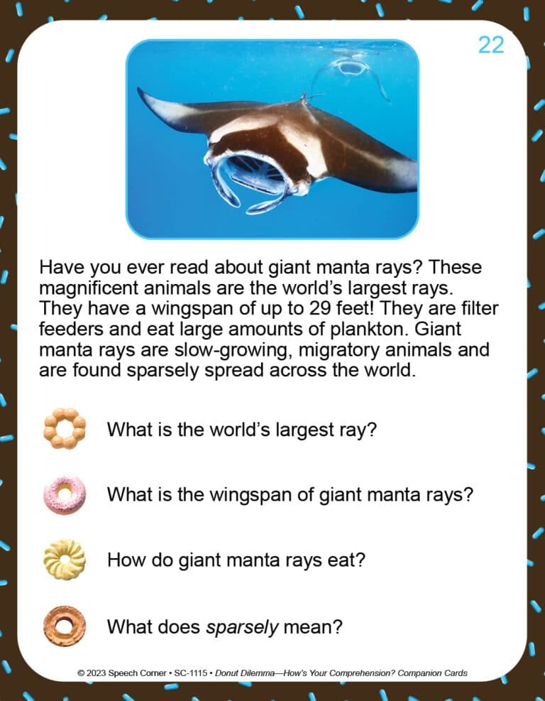 Donut Dilemma - How's Your Comprehension? Companion Cards - Speech Corner