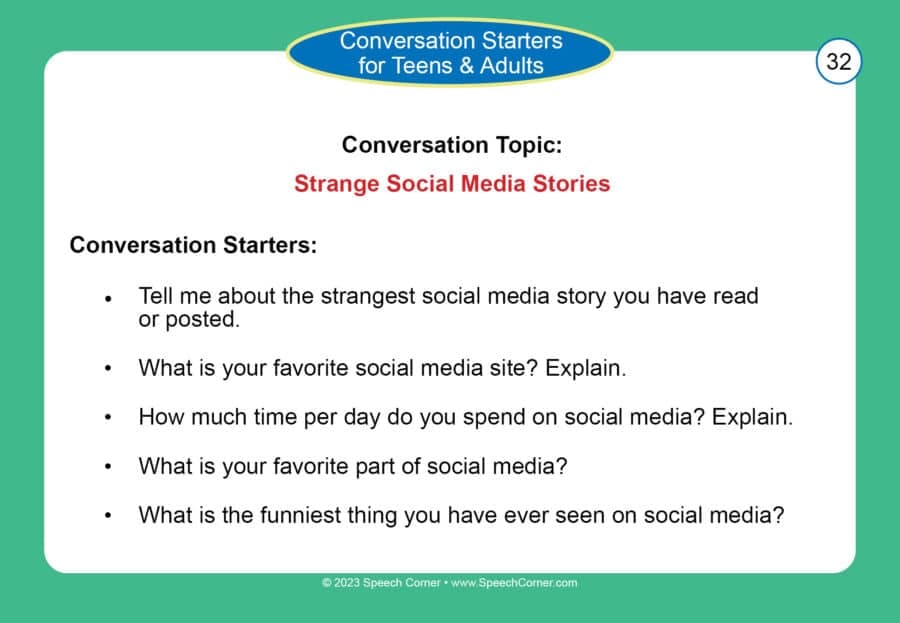 Conversation Starters for Teens and Adults - Speech Corner Photo Cards ...
