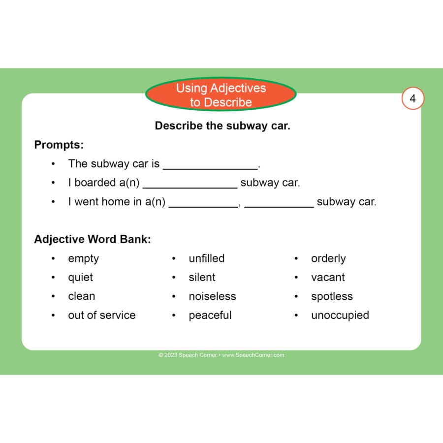 Using Adjectives to Describe - Speech Corner Photo Cards - Speech Corner