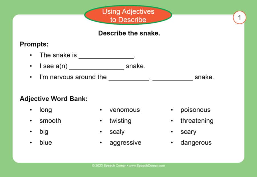 Using Adjectives to Describe - Speech Corner Photo Cards - Speech Corner
