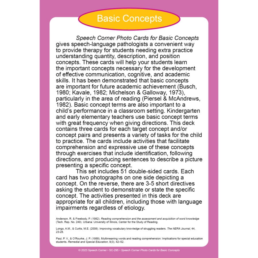 Basic Concepts - Speech Corner Photo Cards - Speech Corner
