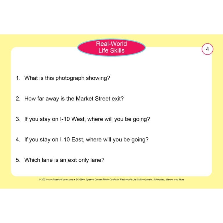 Real-World Life Skills - Speech Corner Photo Cards - Speech Corner