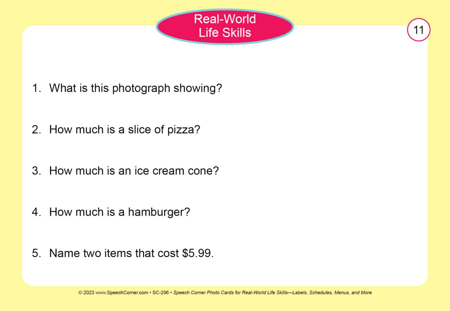 Real-World Life Skills - Speech Corner Photo Cards - Speech Corner