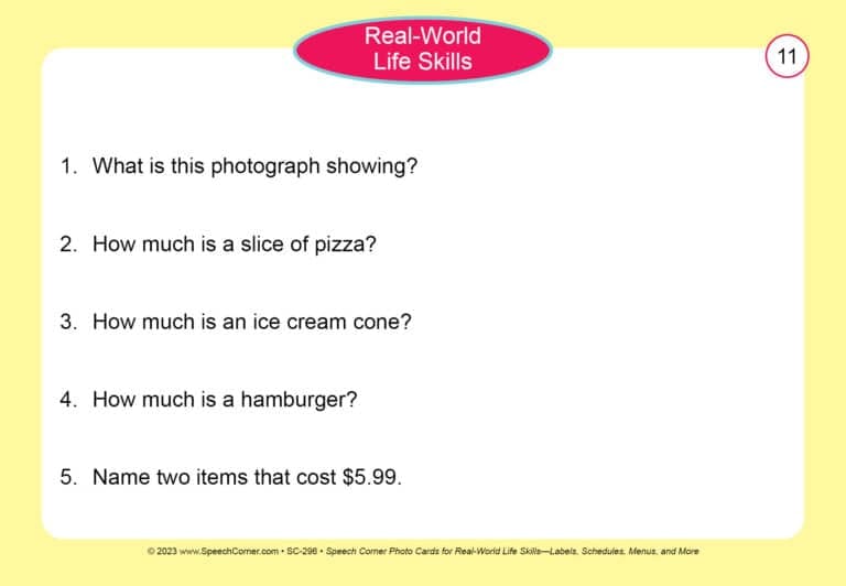 Real-World Life Skills - Speech Corner Photo Cards - Speech Corner