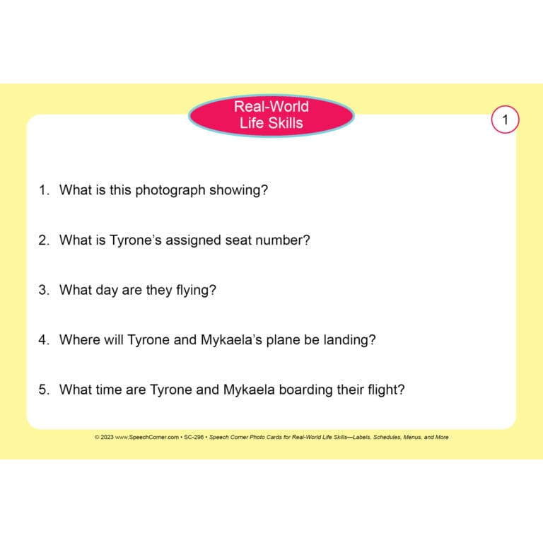 Real-World Life Skills - Speech Corner Photo Cards - Speech Corner