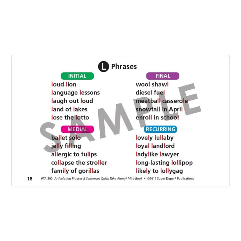 Articulation Phrases & Sentences Quick Take Along - Speech Corner