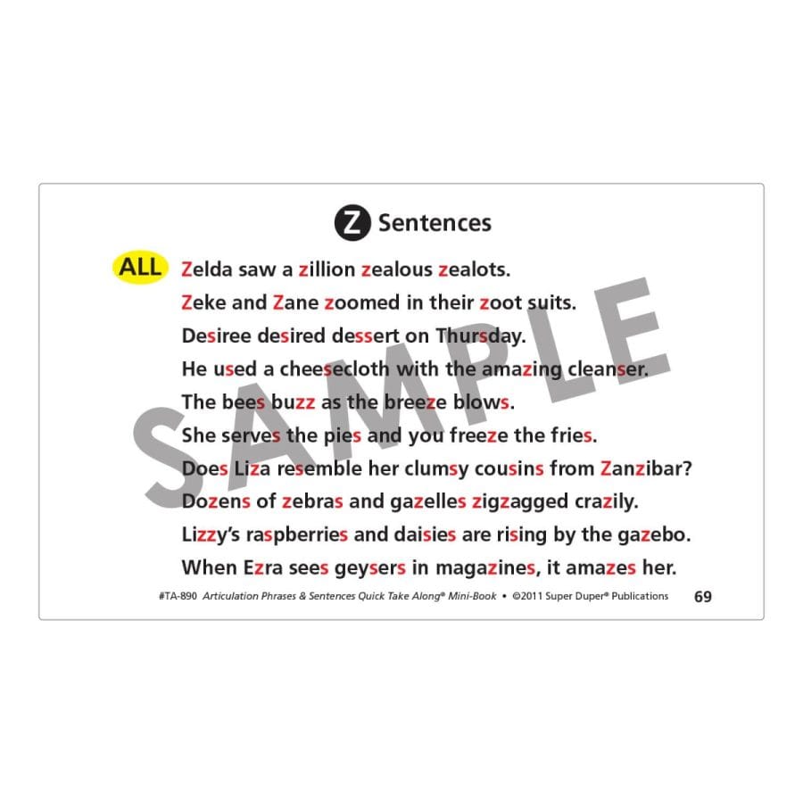 Articulation Phrases & Sentences Quick Take Along - Speech Corner