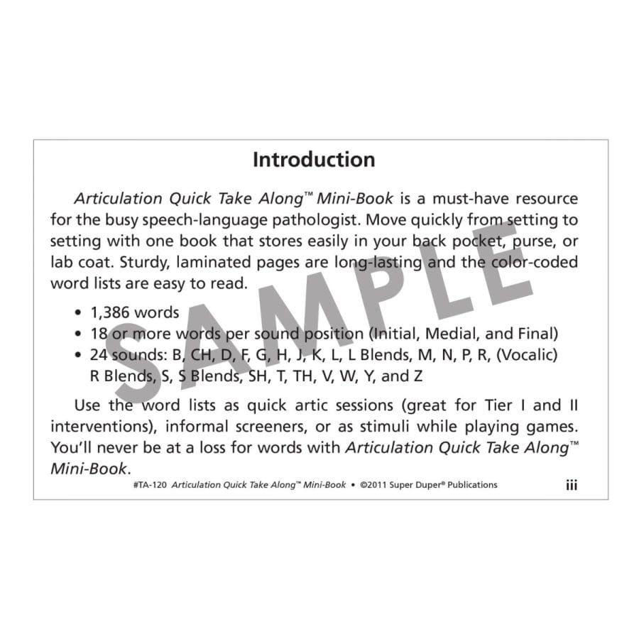Articulation Quick Take Along - Speech Corner