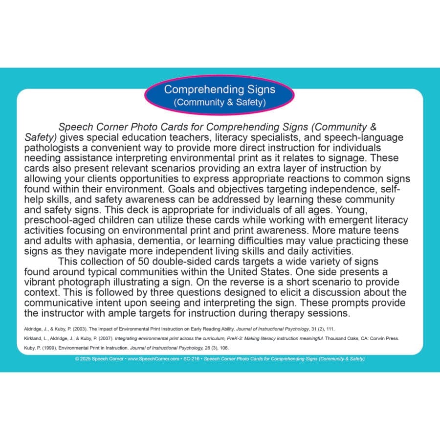 Speech Corner Photo Cards for Comprehending Signs (Community & Safety ...