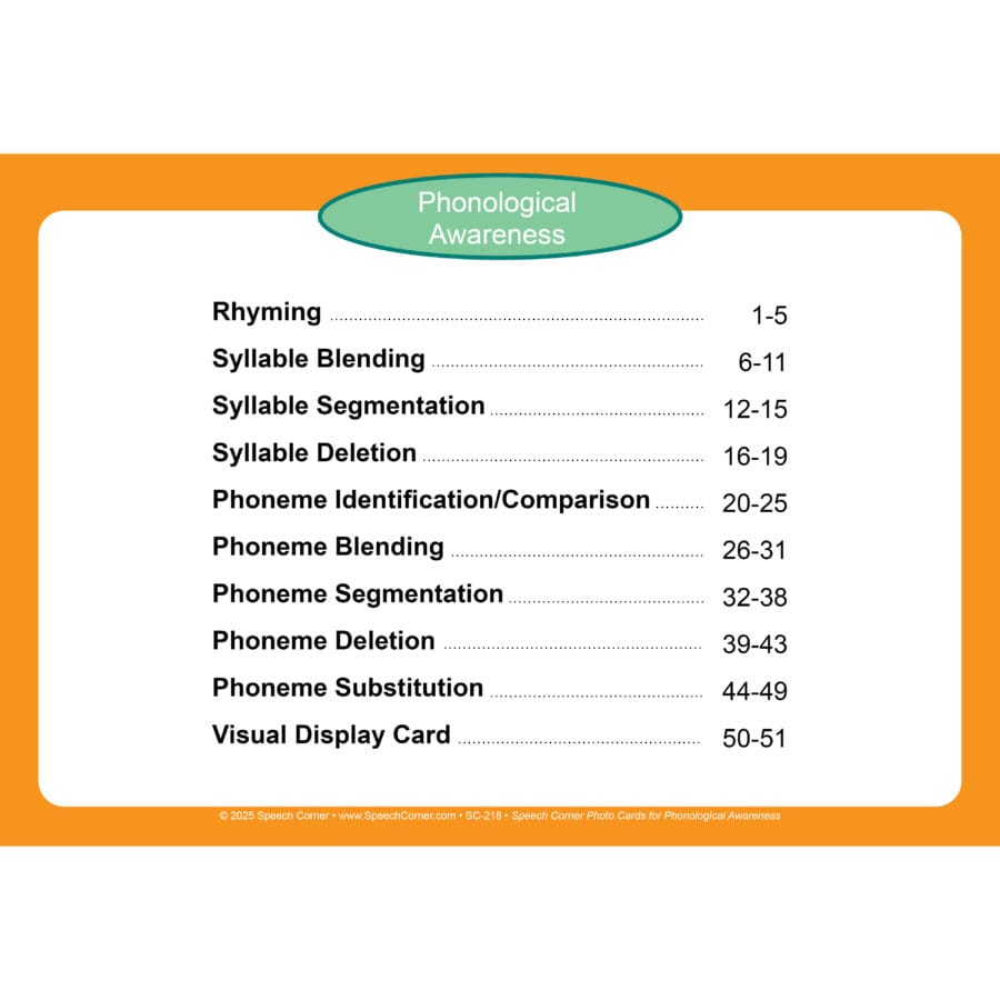 Speech Corner Photo Cards for Phonological Awareness - Speech Corner