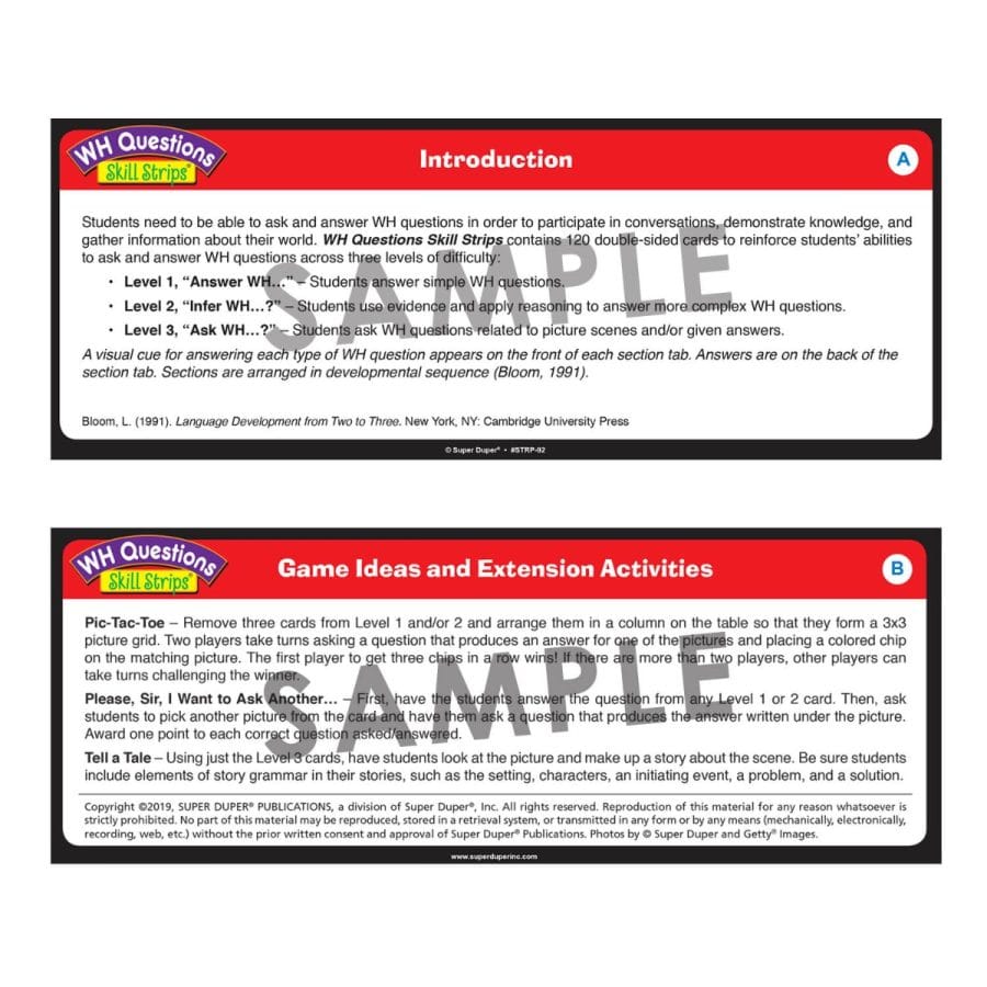 WH Questions Skill Strips - Speech Corner