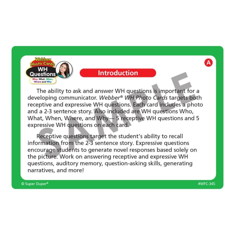 Webber Photo Cards WH Questions - Speech Corner